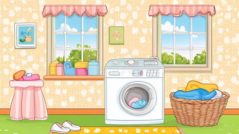 Laundry Room Cartoon Illustration Stock Illustration - Illustration of ...