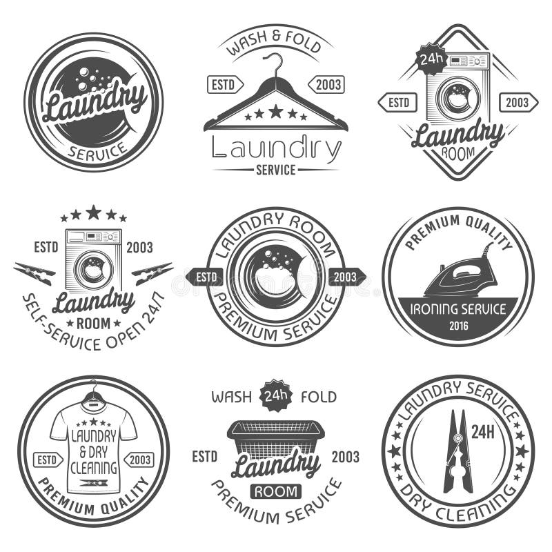 Laundry Room, Cleaning Service Vector Emblems Stock Vector ...