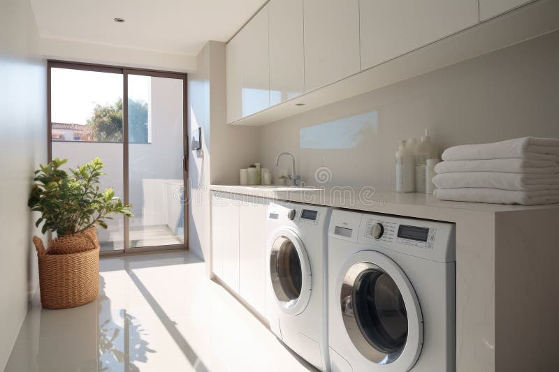 A Laundry Room Featuring a Washer and Dryer for Convenient and ...