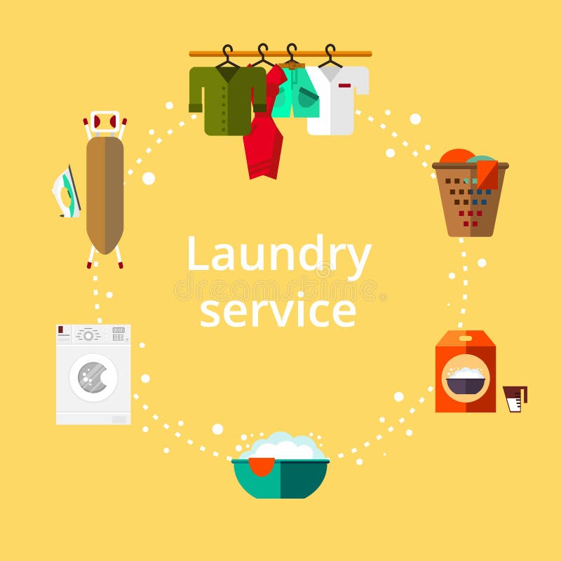 Laundry Service Poster Design. Icons Circle Label with Text Stock ...