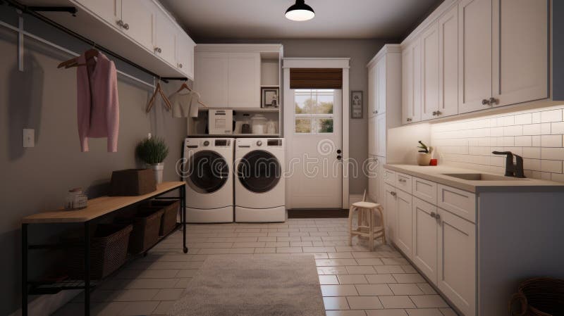 Laundry Room in the House with Washing Machine and Dryer. Stock ...