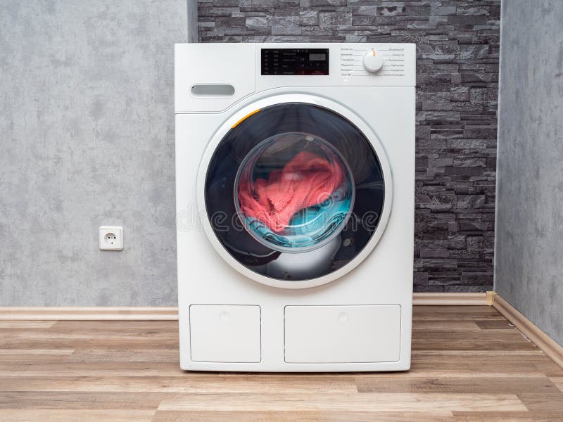 Laundry Room Interior with Washing Machine Against the Wall. Stock ... Laundry Room Interior with Washing Machine Against the Wall. Stock ...
