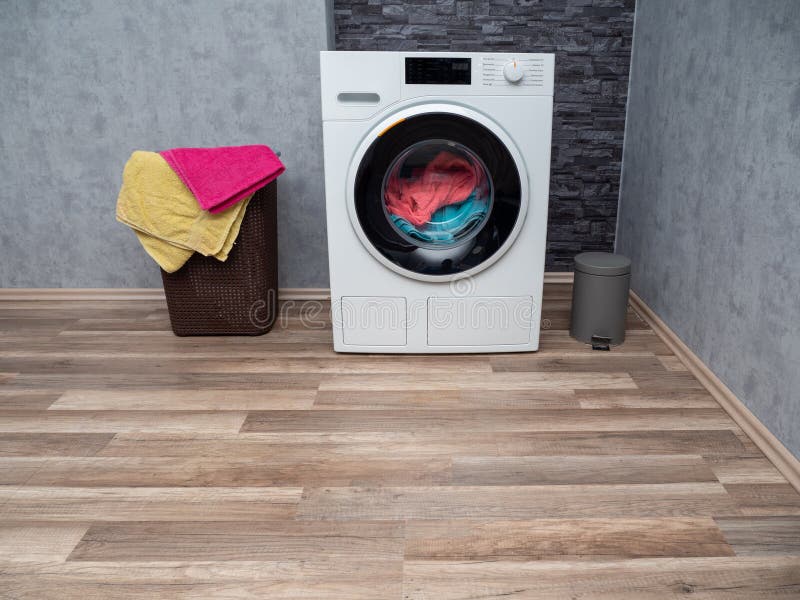 Laundry Room Interior with Washing Machine Against the Wall. Stock ... Laundry Room Interior with Washing Machine Against the Wall. Stock ...