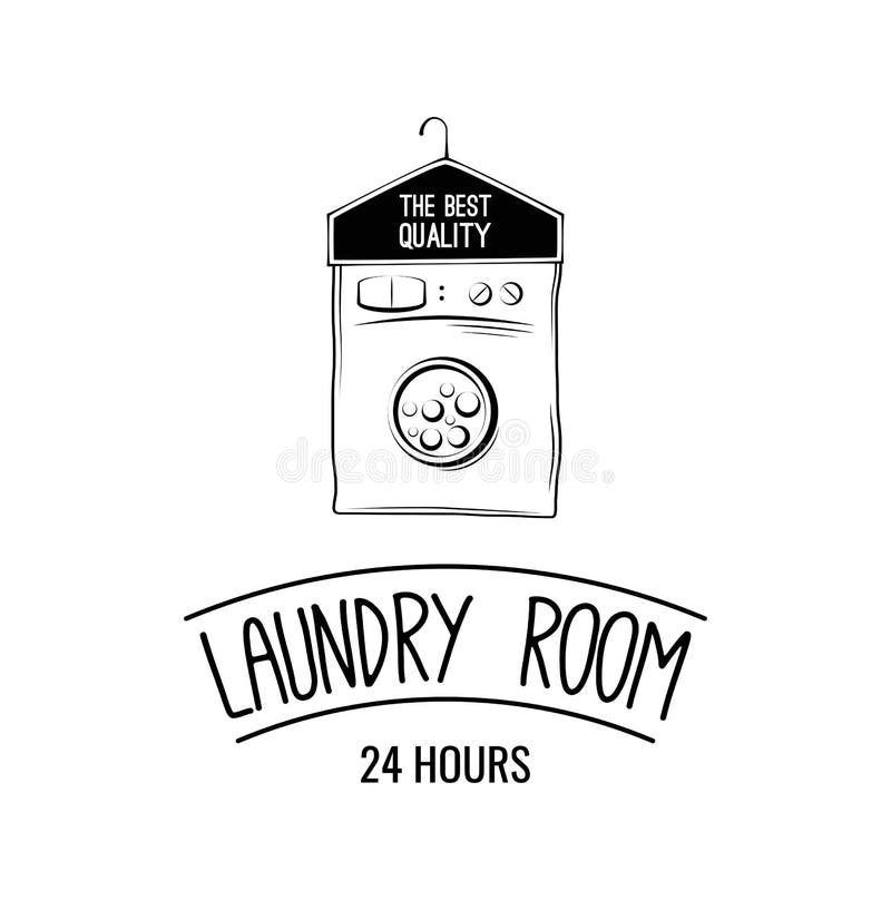 Laundry Room Label, Badge, Logo with Hanger Vector Illustration Stock ...