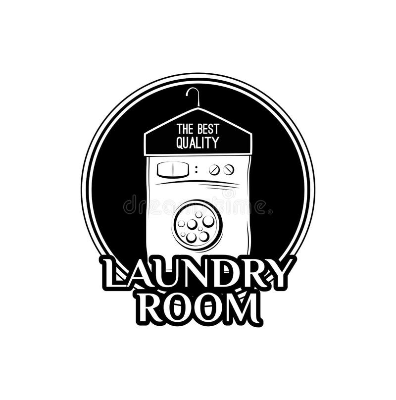 Laundry Room Label, Badge, Logo with Hanger Vector Illustration on ...