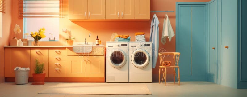 A Laundry Room with a Lot of Blue Stock Image - Image of appliances ...