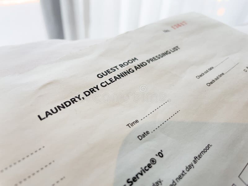 Laundry Room Service Form at a Hotel Room. Stock Photo - Image of towel ...
