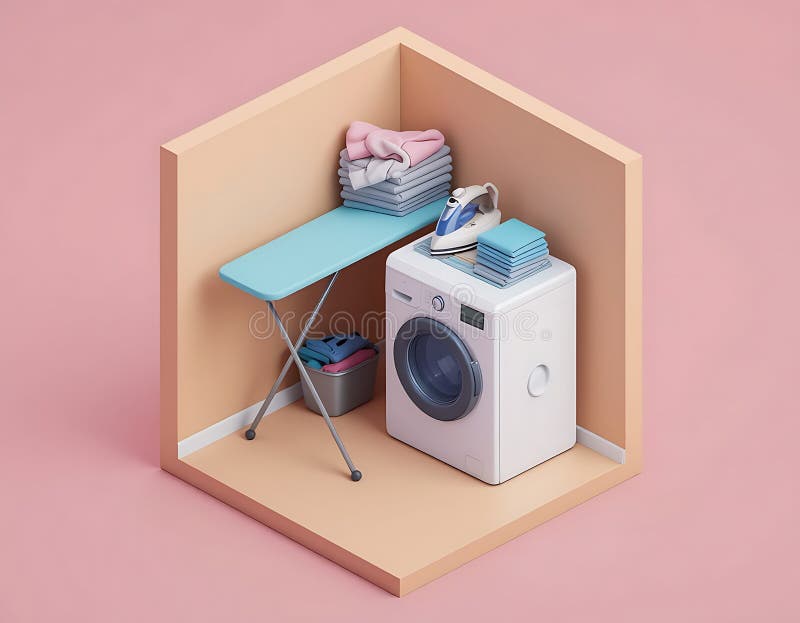 Laundry Room Setup 3d Render Washer Ironing Board Stock Illustration ...