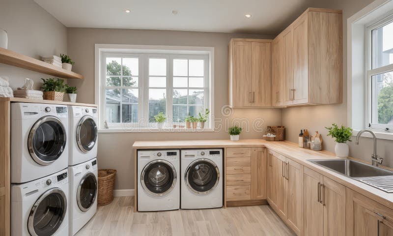 Laundry Room with Washer and Dryer Stock Image - Image of household ...