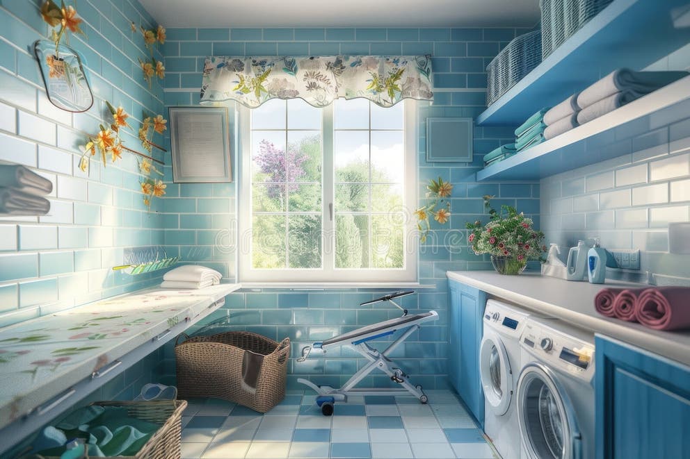 Laundry Room with Washer and Dryer Installed Stock Image - Image of ...