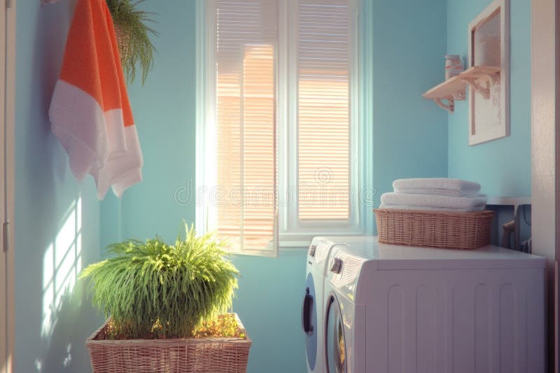 Laundry Room with Washer and Dryer Stock Image - Image of cleaning ...