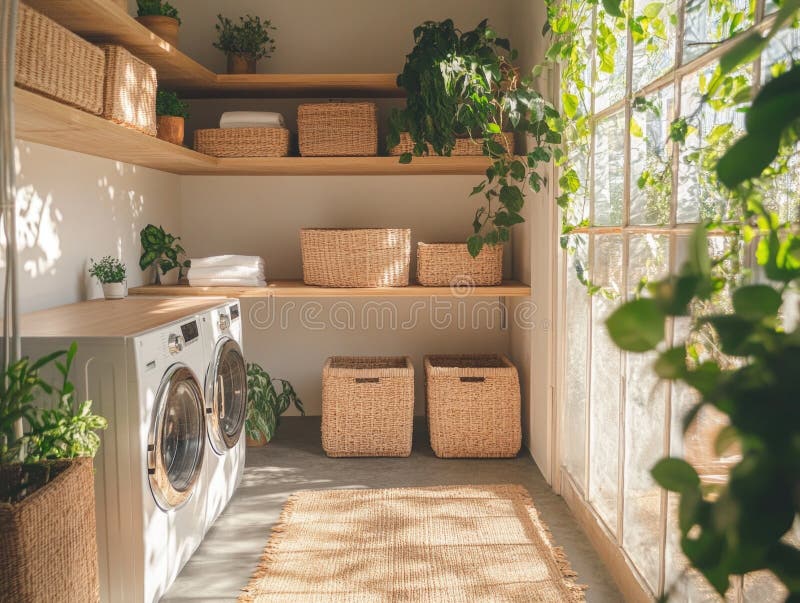 Laundry Room with Washer and Dryer Stock Image - Image of generated ...