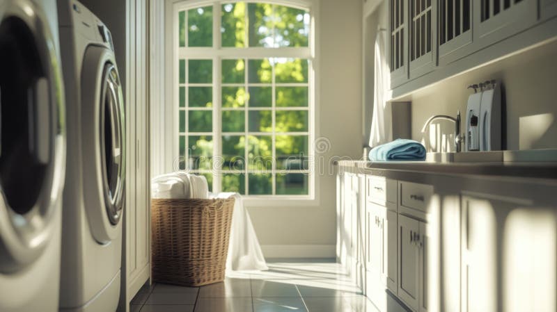 Laundry Room with Washer and Dryer Stock Photo - Image of interior ...