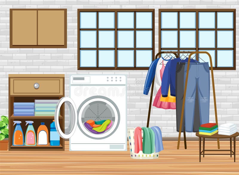 Laundry Room with Washing Machine Stock Vector - Illustration of ...