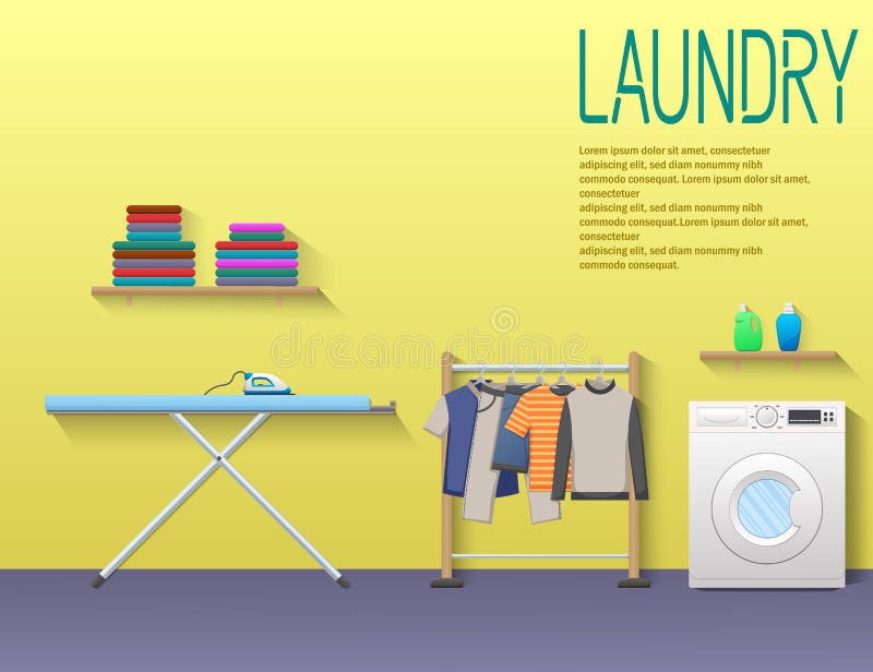 Laundry Room with Washing Machine and Ironing Board Stock Vector ...