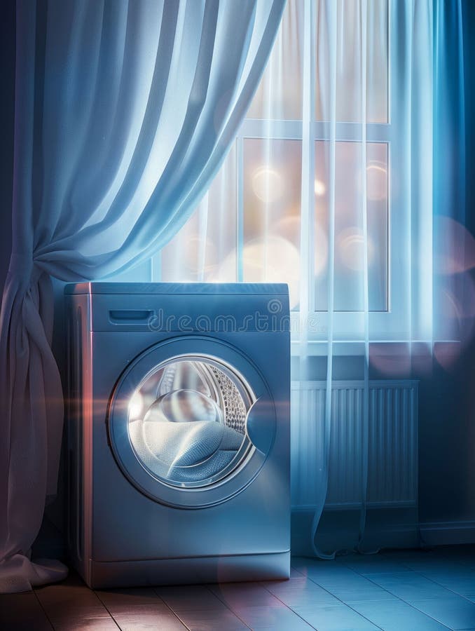 Laundry Room with Washing Machine in Sunlight. Generative Ai Stock ...