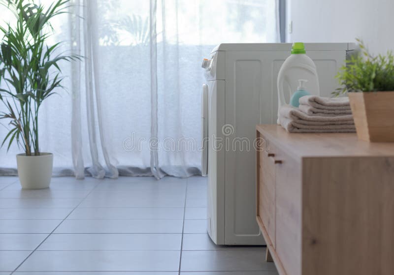 Laundry Room with Washing Machine Stock Photo - Image of clean, chores ...
