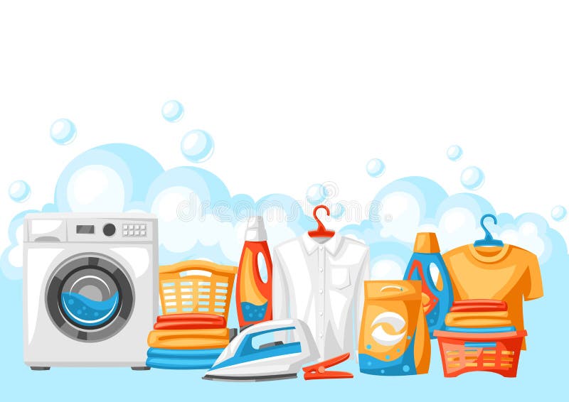Laundry Service Background with Professional Items. Stock Vector ...