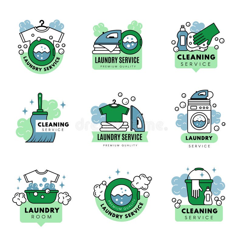Laundry Service Badges. Logo Set with Place for Text Recent Vector ...