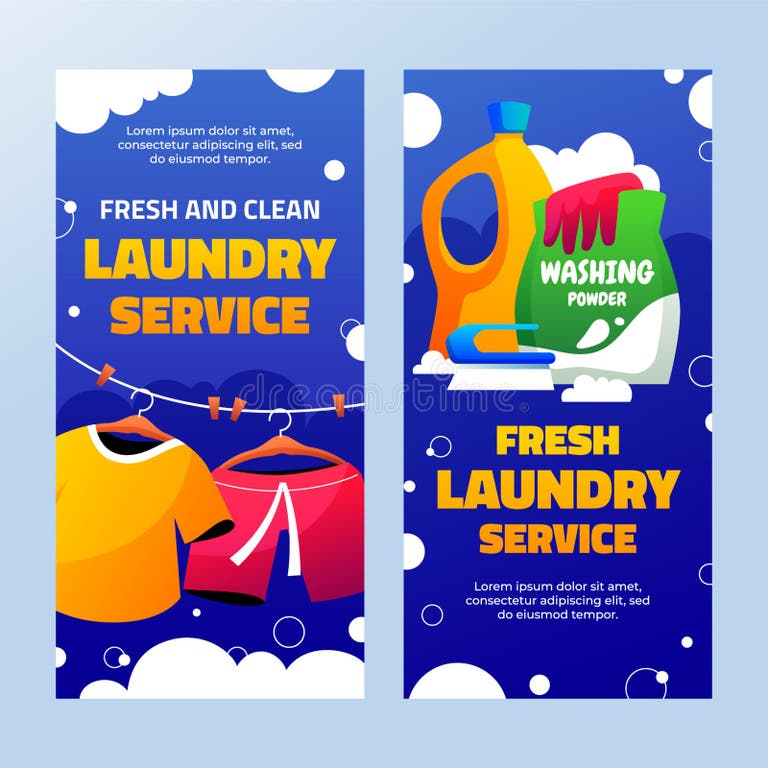 Laundry Service Banners in Flat Design Stock Illustration ...