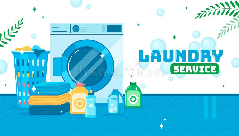 Laundry Service Composition in Flat Design Stock Illustration ...