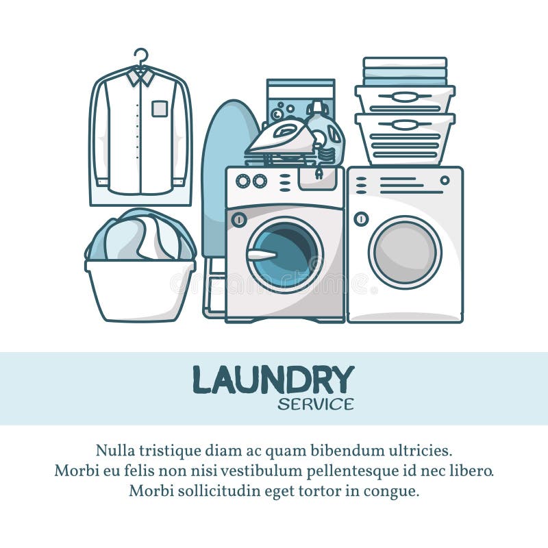 Laundry Service Concept Vector Illustration in Modern Flat Linear Style ...