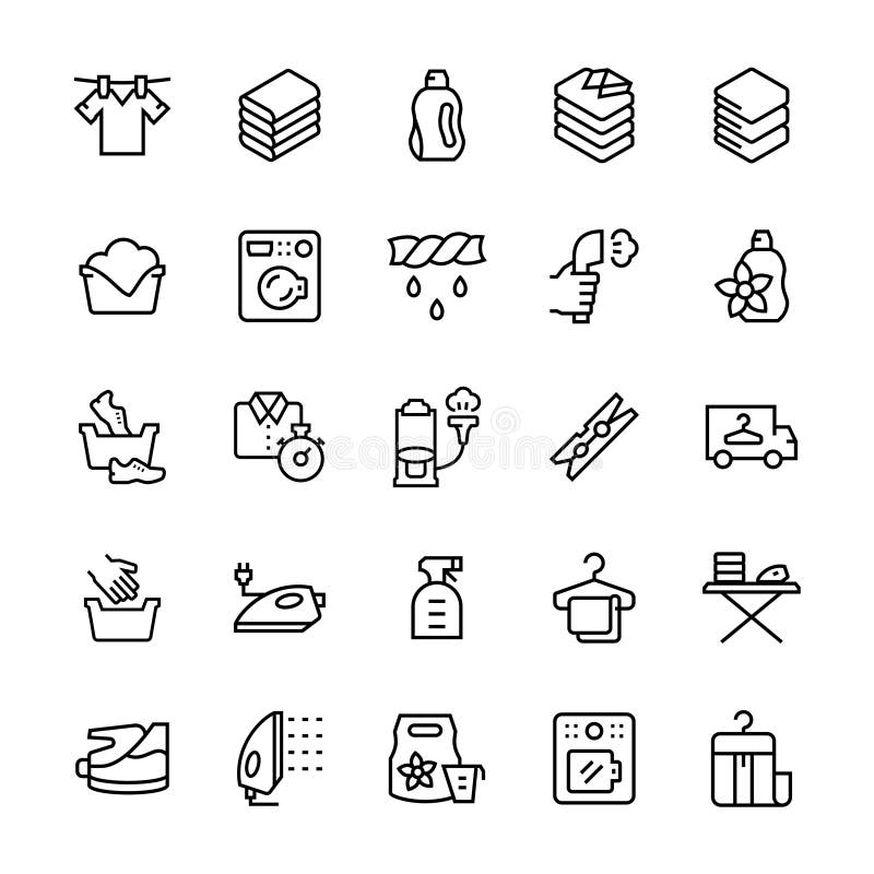 Laundry Service Icon Set in Line Style. Vector Illustrations Stock ...