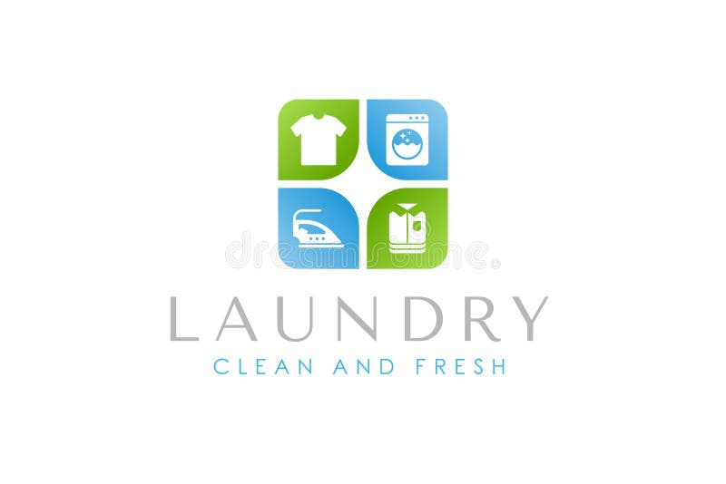 Laundry Service Logo Template. Washing Machine, Clothes, Iron, and ...