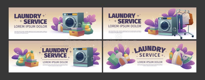 Laundry Service Posters with Washing Machine Stock Illustration ...
