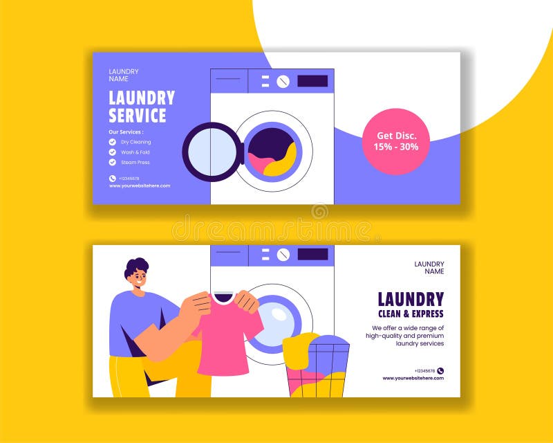 Laundry Service Promotional Post with Hand-Drawn Horizontal Banner ...