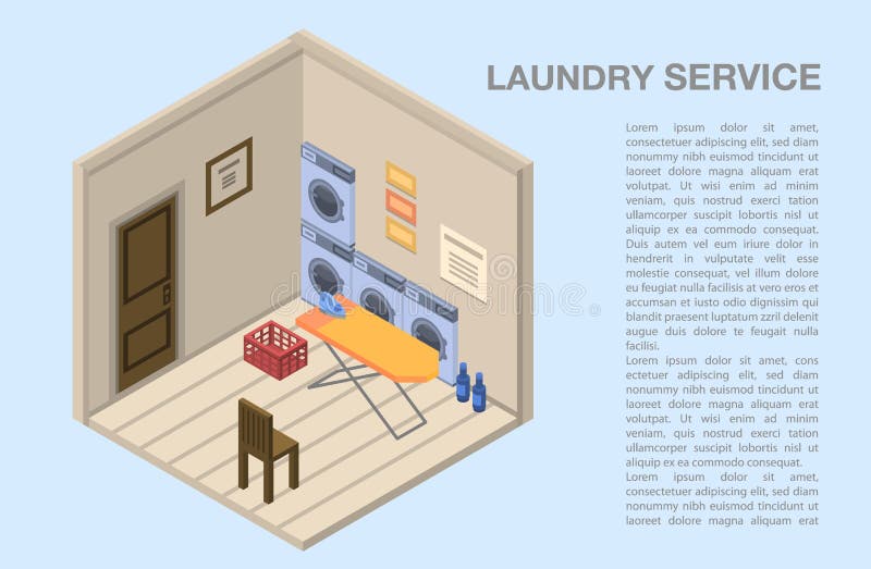 Laundry Service Room Concept Background, Isometric Style Stock Vector ...