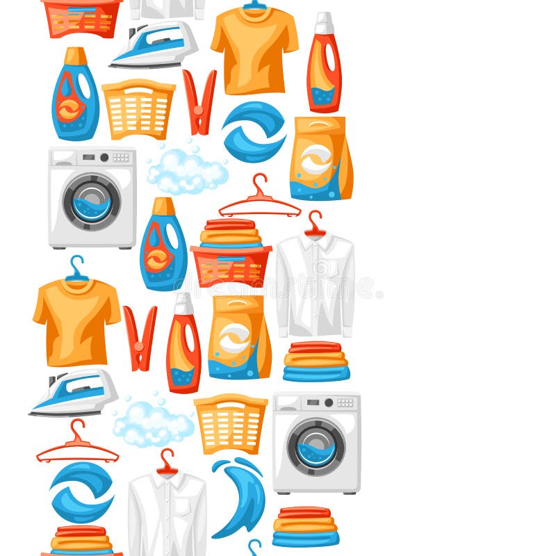Laundry Service Seamless Pattern with Professional Items. Stock Vector ...