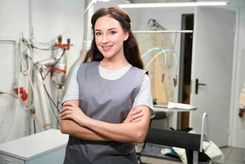 Laundry Service Worker Posing on Professional Facilities Background ...