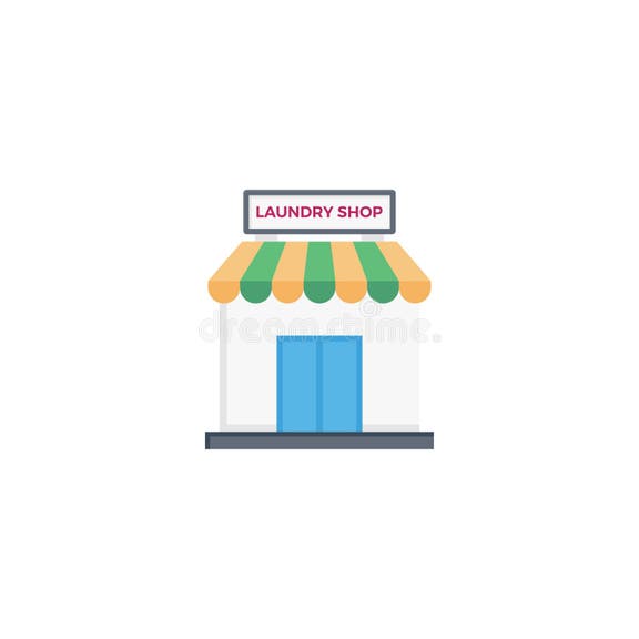 Laundry Shop Vector Flat Colour Icon Stock Vector - Illustration of ...