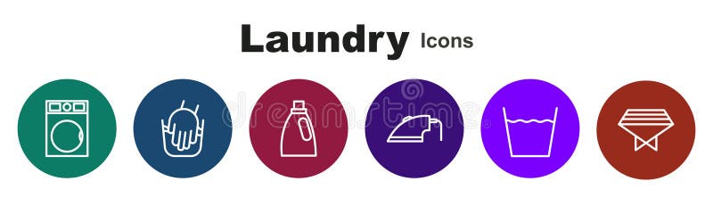 Laundry Single Stroke Icon Sets Stock Illustration - Illustration of ...