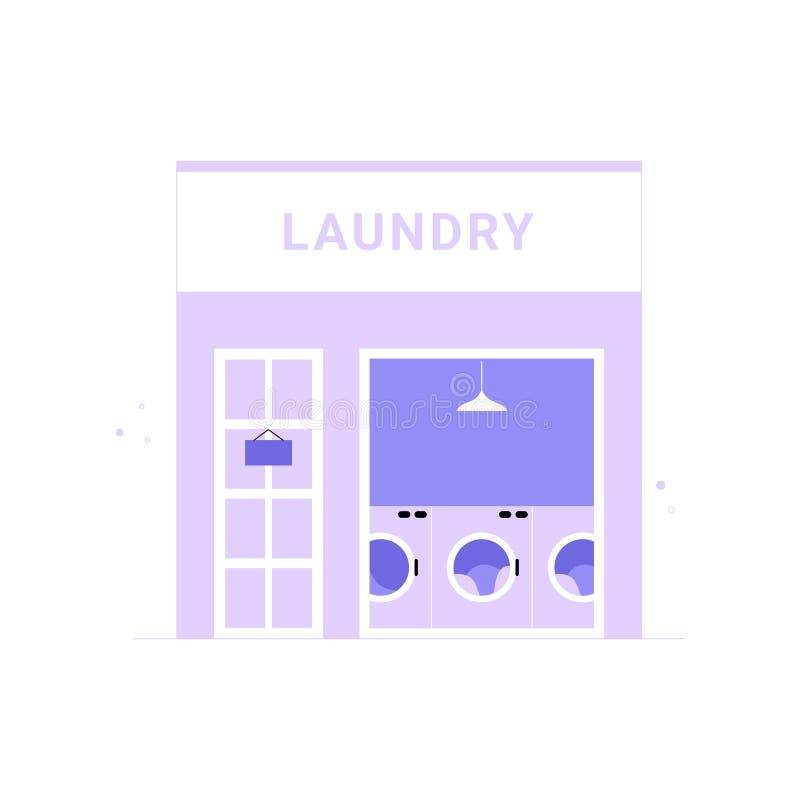 Laundry Storefront with Washing Machines in Flat Vector Illustration ...