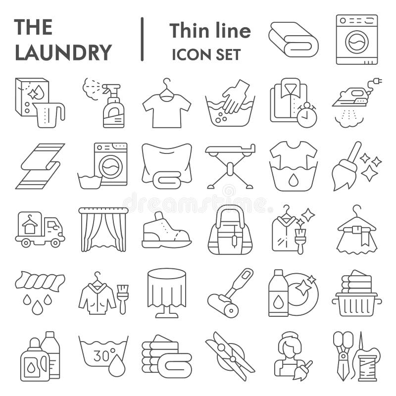 Laundry Thin Line Icon Set Washing Clothes Symbols Collection Vector