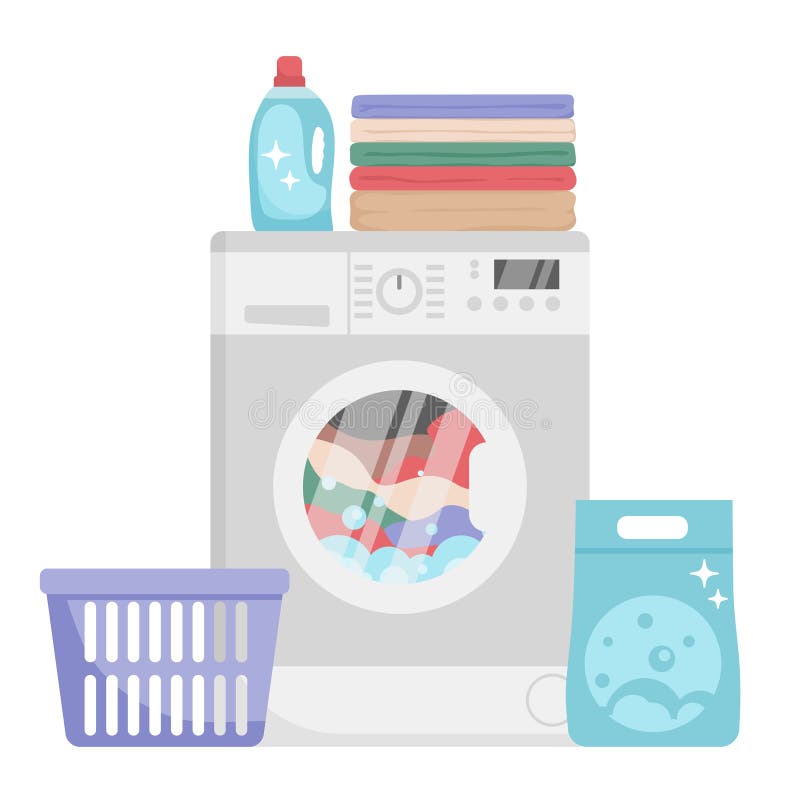 The Process of Washing Clothes in a Washing Machine Stock Vector ...