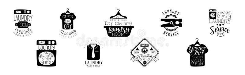 Laundry Wash and Fold Service Label and Logo Vector Set Stock Vector - Illustration of service ...