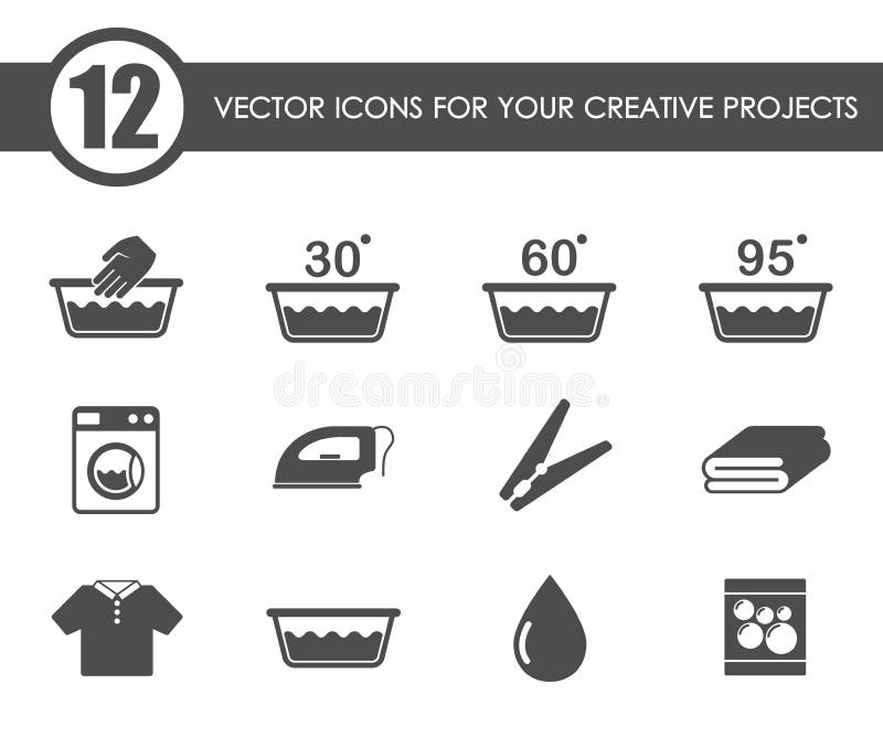 Laundry washing icon set stock vector. Illustration of machine - 217634249