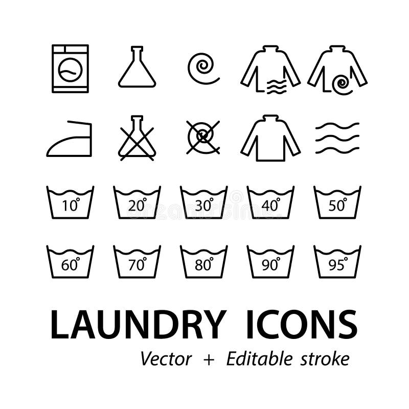 Laundry and Washing Icons Vector Set Stock Vector - Illustration of ...