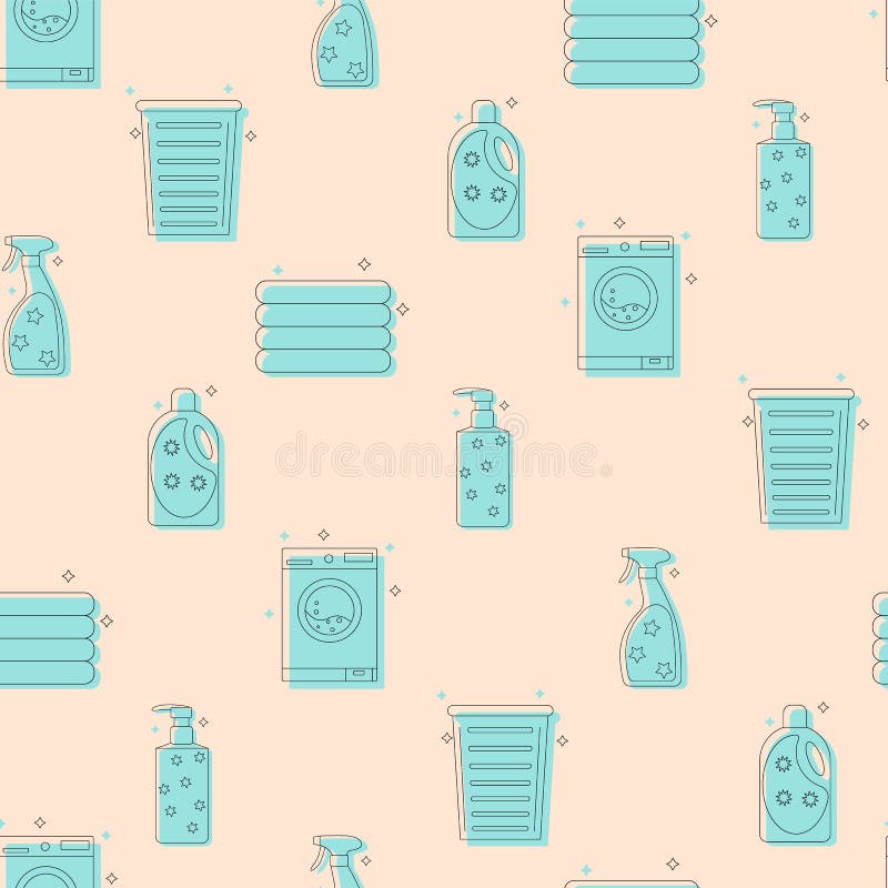 Laundry and Washing Objects Seamless Pattern. Flat Vector Illustration ...