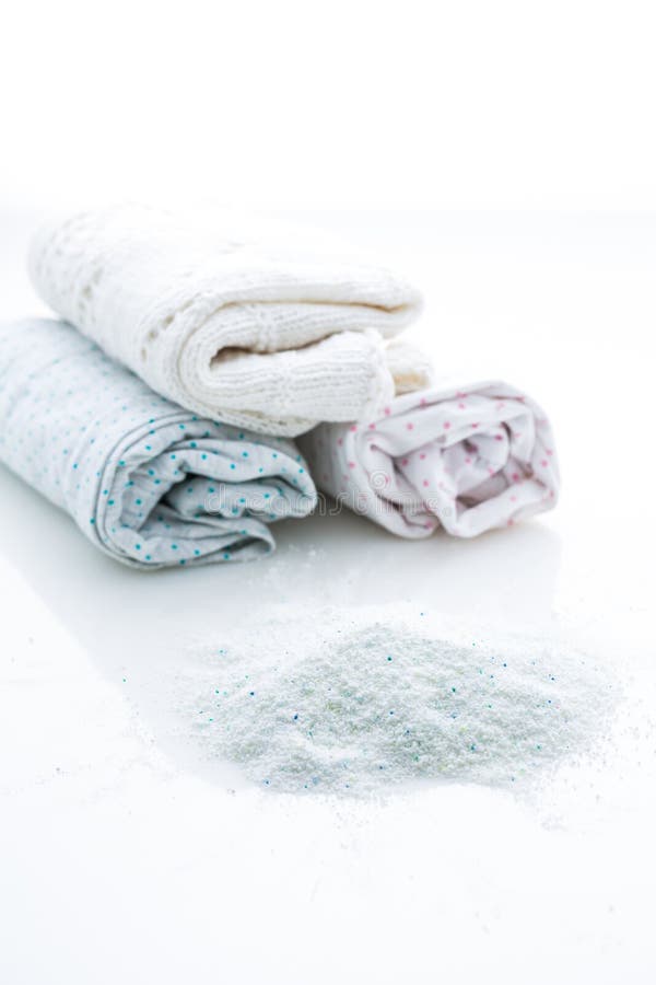Laundry - Washing Powder with Clothes Isolated on White Stock Photo ...