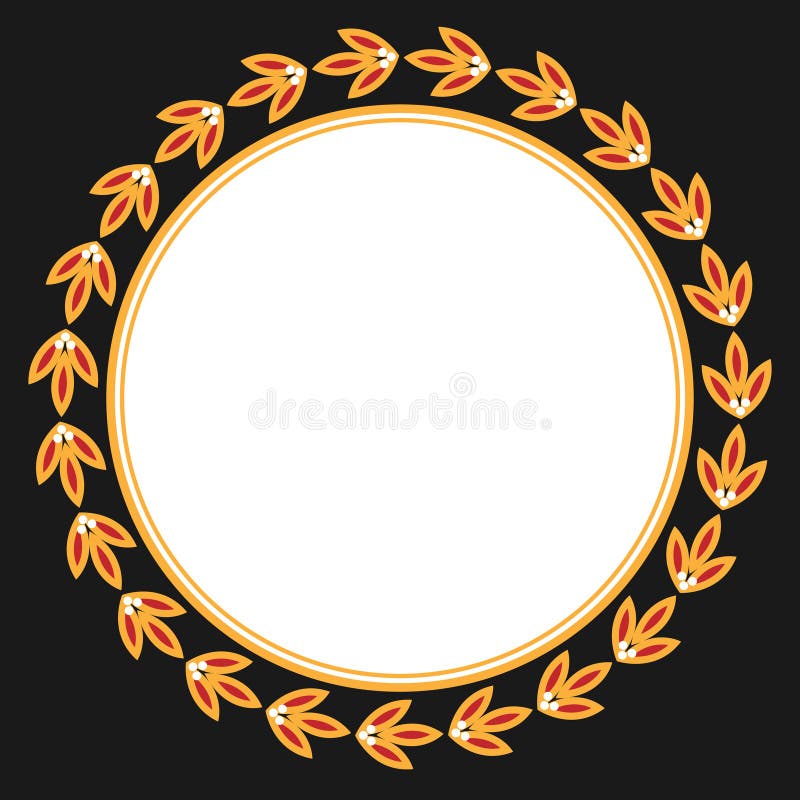 Round Yellow Wreath of Laurel Branches Decorative Frame. Stock Vector ...