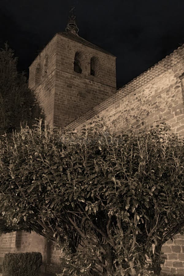 Laurel Hiding Part of Old Stone Church at Night Stock Image - Image of ...