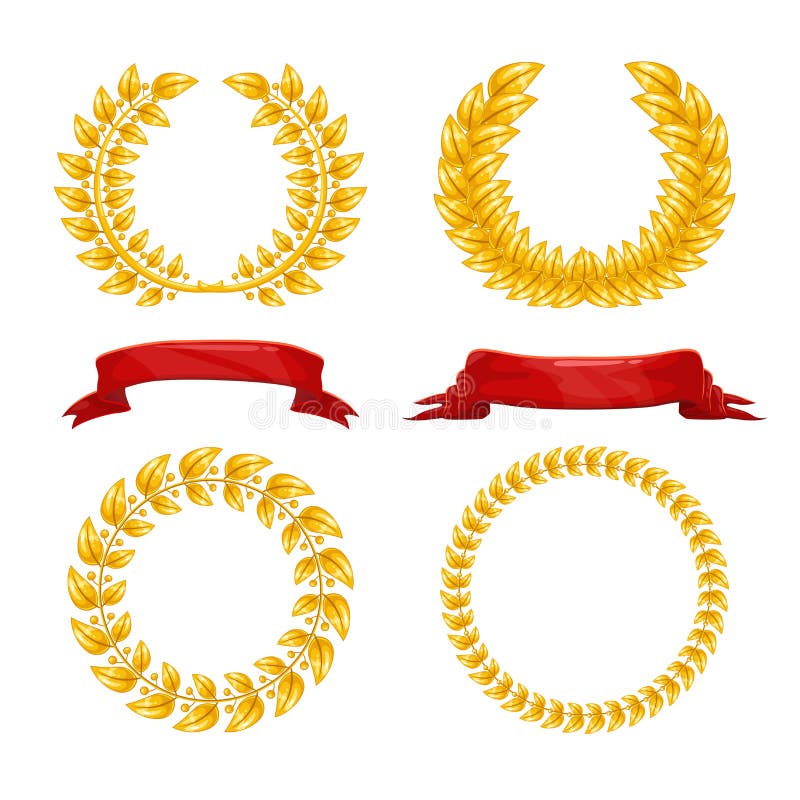 Laurel Wreath and Red Ribbons Stock Illustration - Illustration of ...