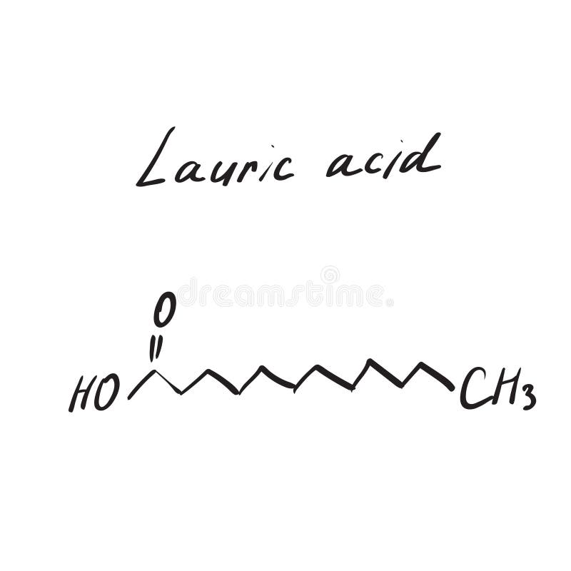 Lauric Acid Molecule, Dodecanoic Fatty Acid Molecule Formula. Hand ...