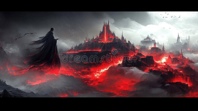 Lava Castle, Dark Figure stock illustration. Illustration of ruins ...