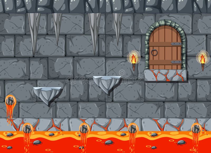 Lava Cave Platformer Game Template Stock Vector - Illustration of ...