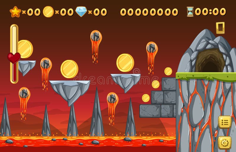 Lava Cave Platformer Game Template Stock Vector - Illustration of ...